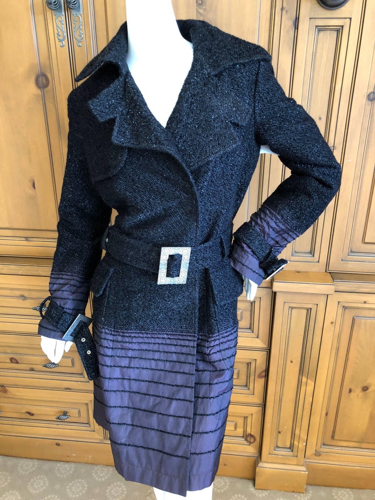 Christian Dior by John Galliano Purple Ombre Silk Metallic Tweed Trench ...