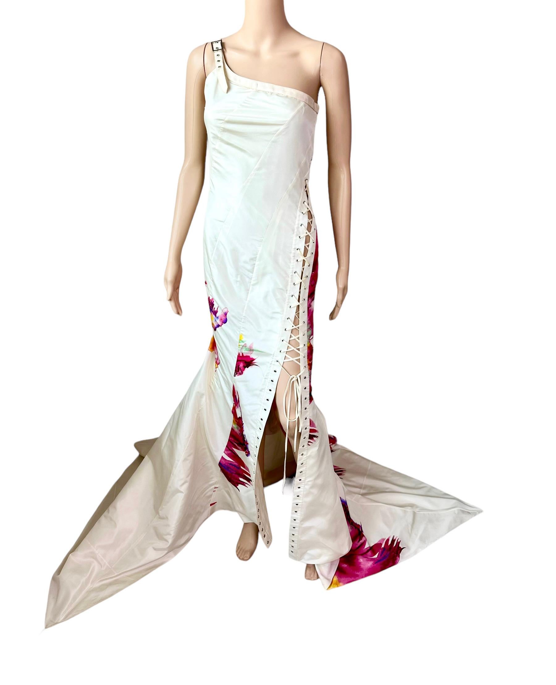 Christian Dior by John Galliano S/S 2001 Lace Up Floral Train Evening ...