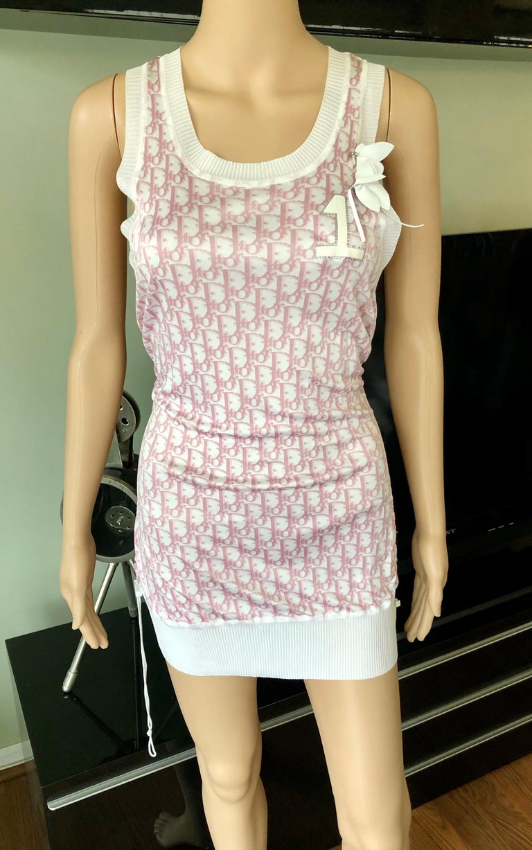 Christian Dior By John Galliano S/S 2004 Pink Monogram Logo Tunic Mini ...