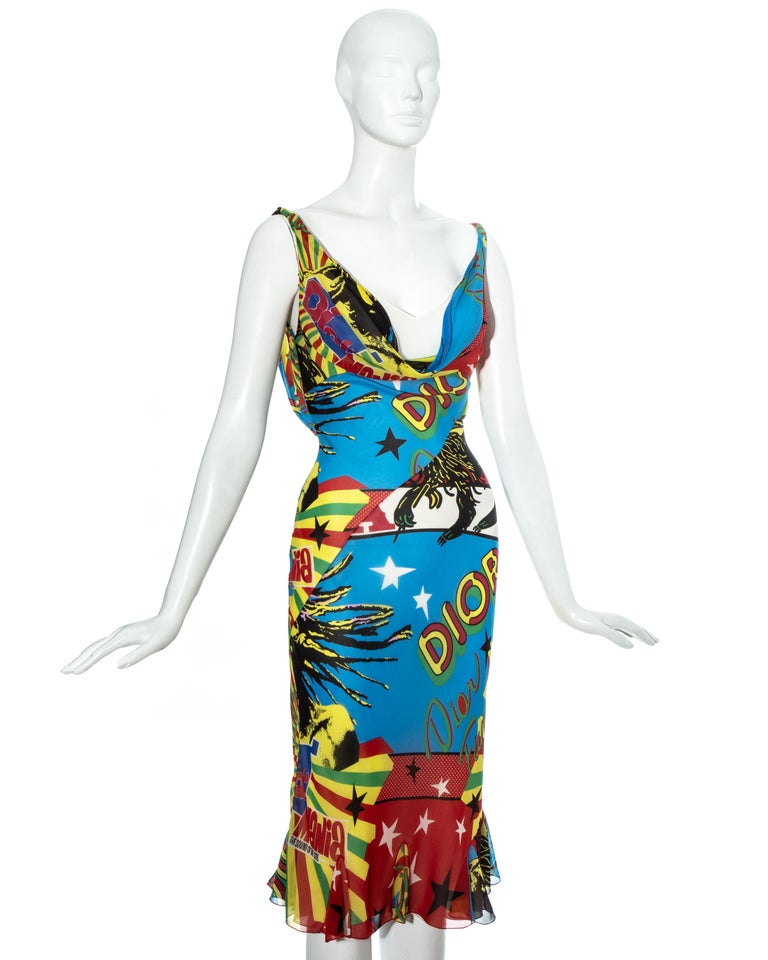 Christian Dior by John Galliano silk chiffon Rasta Mania evening dress ...