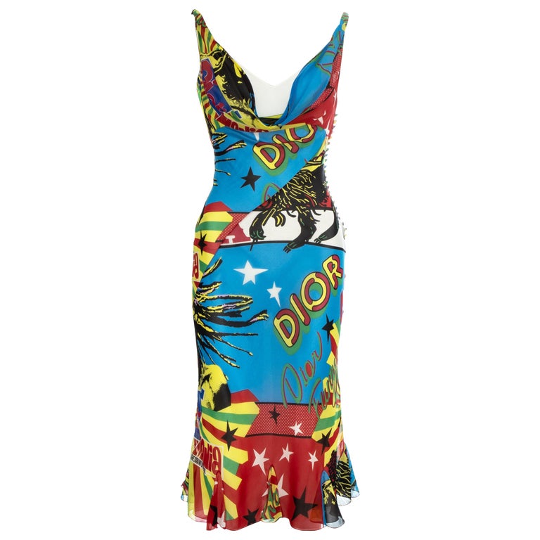 Christian Dior by John Galliano silk chiffon Rasta Mania evening dress ...