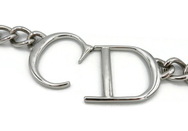CHRISTIAN DIOR by JOHN GALLIANO Silver Tone Giant CD Chain Necklace ...