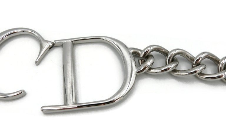 CHRISTIAN DIOR by JOHN GALLIANO Silver Tone Giant CD Chain Necklace ...