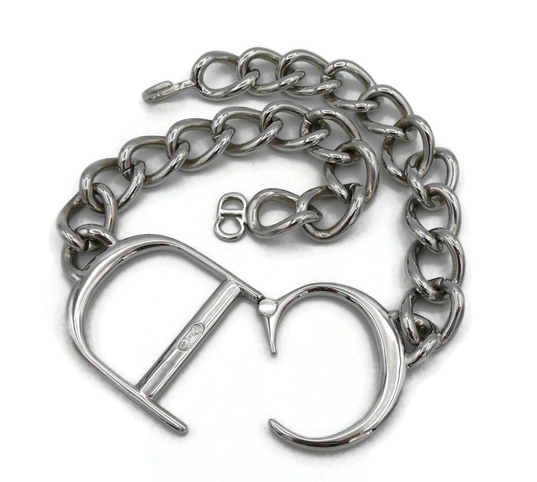 CHRISTIAN DIOR by JOHN GALLIANO Silver Tone Giant CD Chain Necklace ...