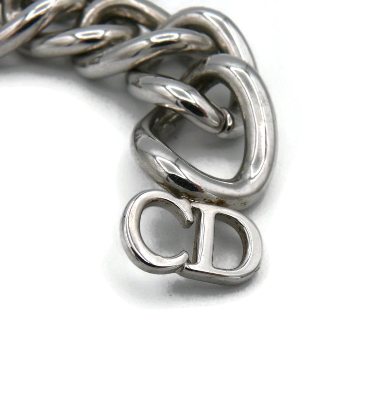 CHRISTIAN DIOR by JOHN GALLIANO Silver Tone Giant CD Chain Necklace ...