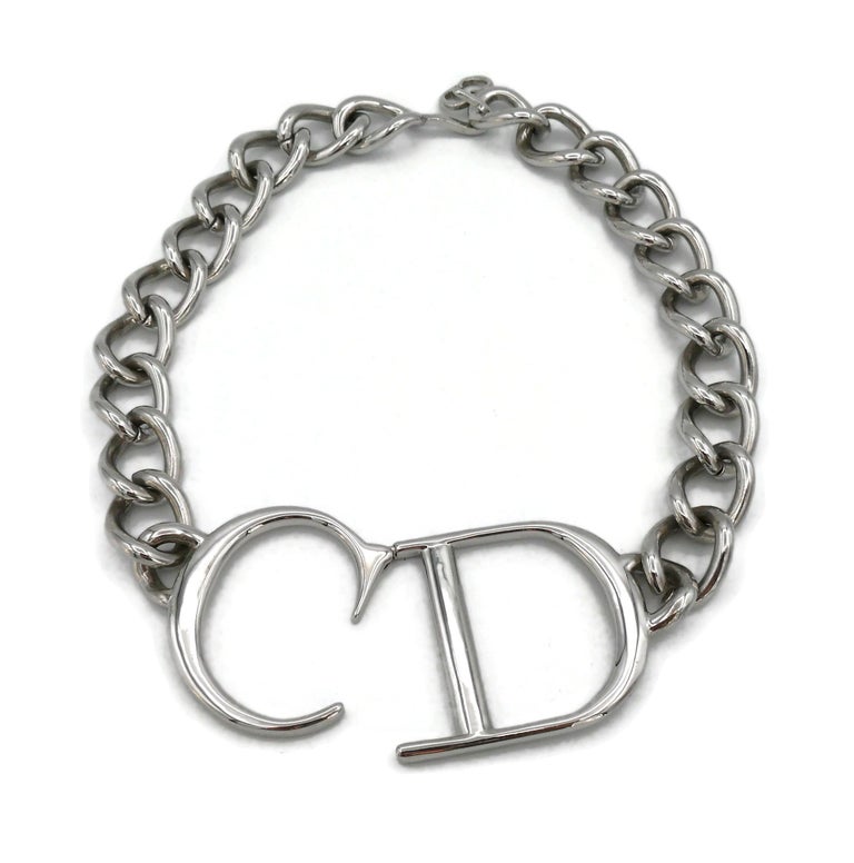 CHRISTIAN DIOR by JOHN GALLIANO Silver Tone Giant CD Chain Necklace ...