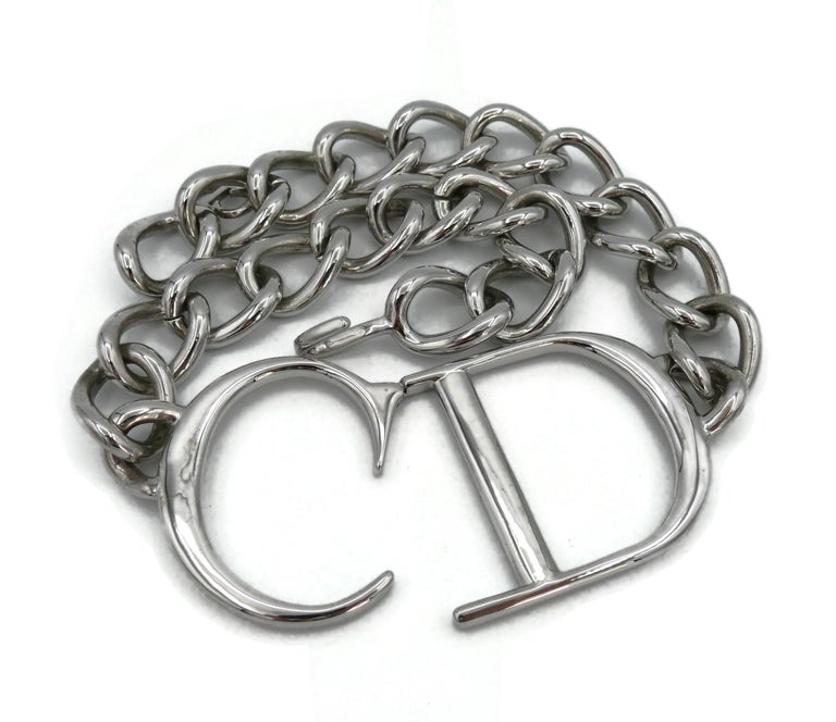 CHRISTIAN DIOR by JOHN GALLIANO Silver Tone Giant CD Chain Necklace ...