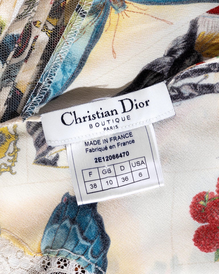 Christian Dior by John Galliano stamp print silk and lace slip dress ...
