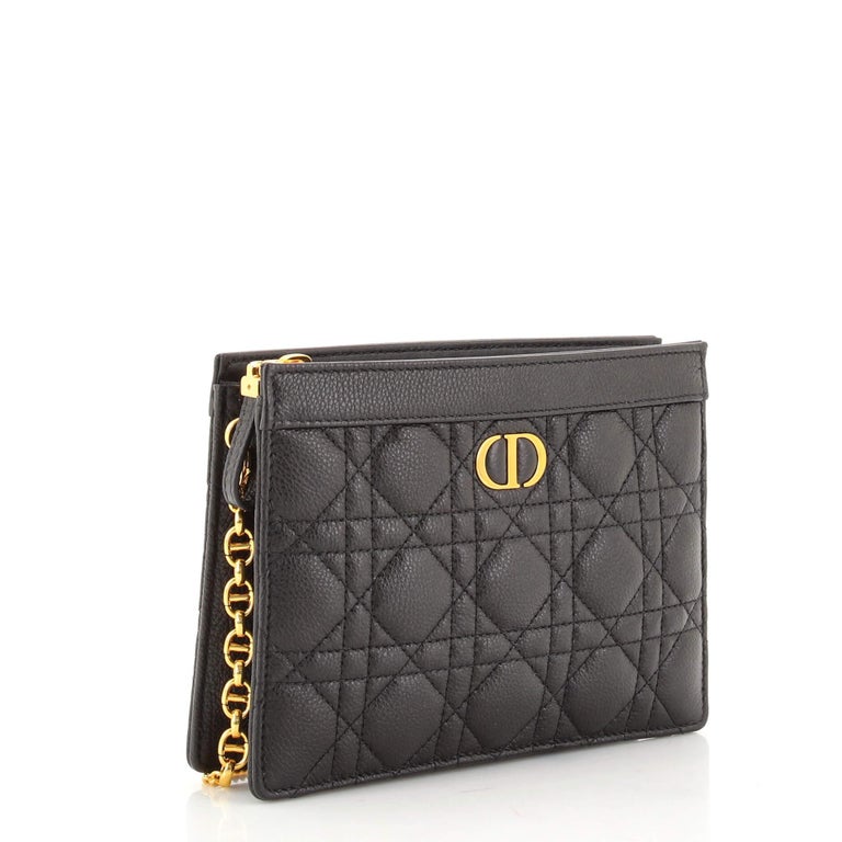Christian Dior Caro Zipped Pouch With Chain Leather For Sale at 1stDibs