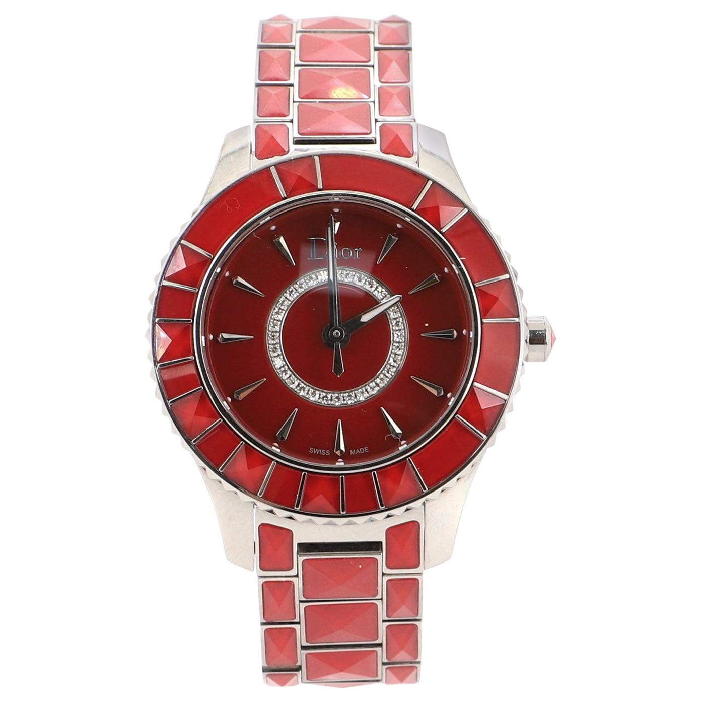 New Lady Christian Dior Christal Diamond MOP SS Quartz Watch $7500 For ...