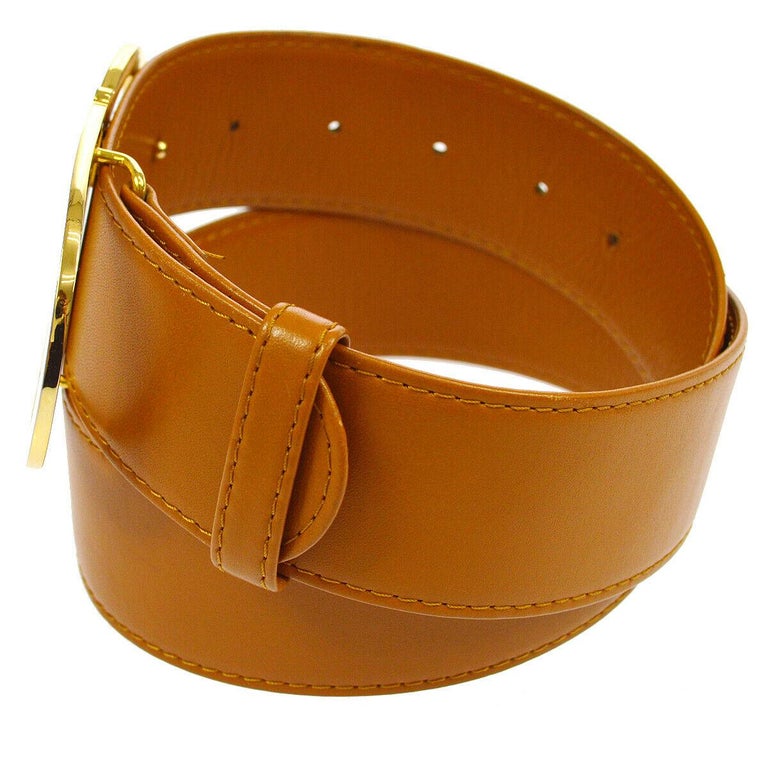 Christian Dior Cognac Leather Gold Large 'CD' Logo Waist Belt at ...