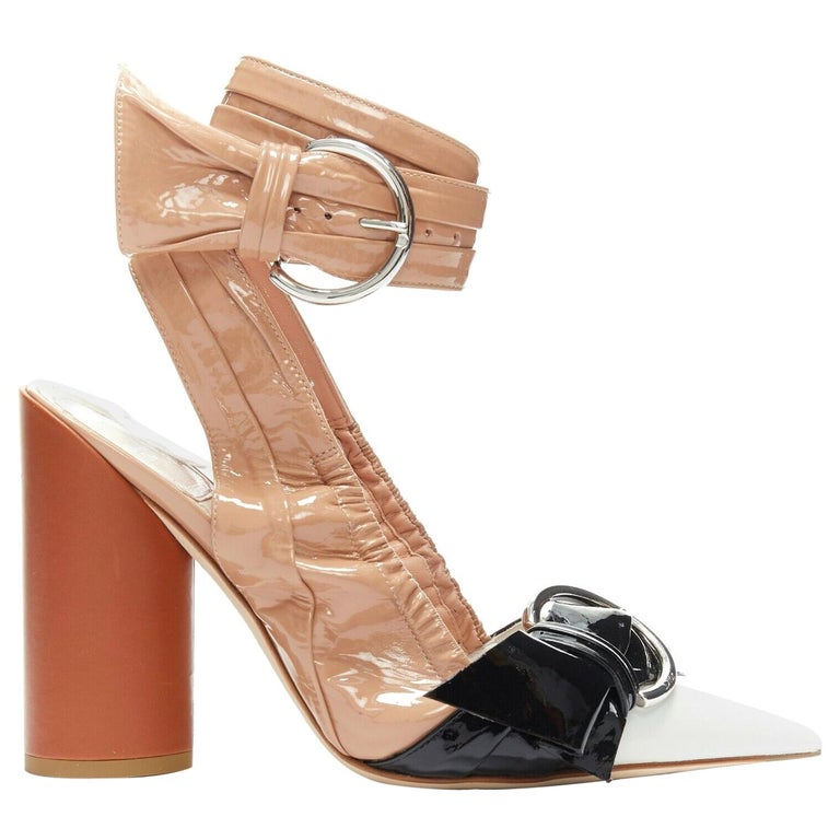 CHRISTIAN DIOR Conquest tri-toned patent buckle point toe cylinder ...