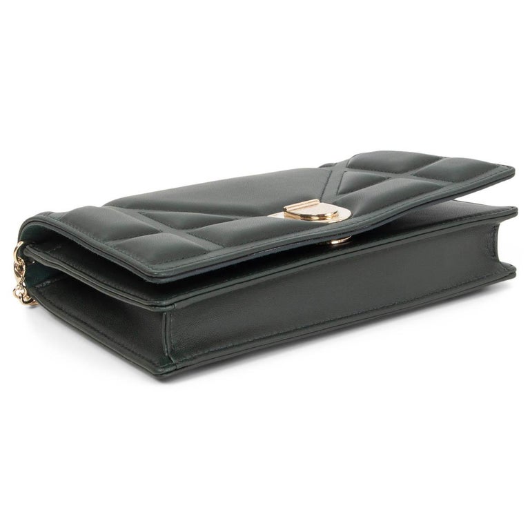 CHRISTIAN DIOR dark green leather DIORAMA WOC Wallet on Chain Bag For ...