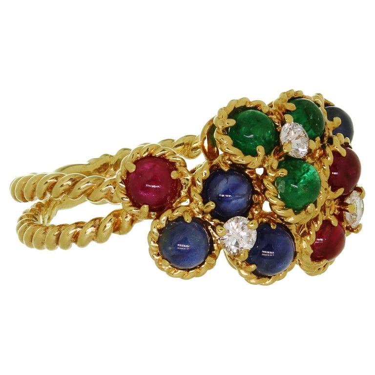 Christian Dior Diamond Emerald Ruby Sapphire Yellow Gold Ring For Sale ...