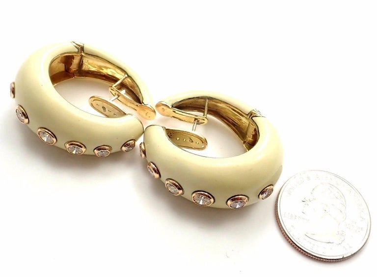 Christian Dior Diamond Enamel Yellow Gold Large Hoop Earrings at 1stDibs