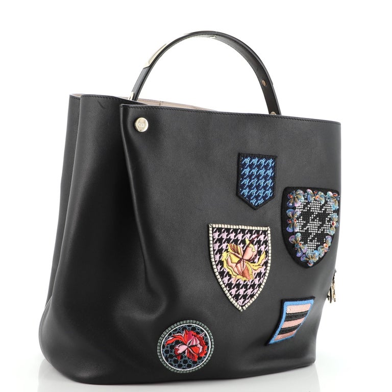 Christian Dior Diorific Bucket Bag Patch Embellished Leather Medium at ...