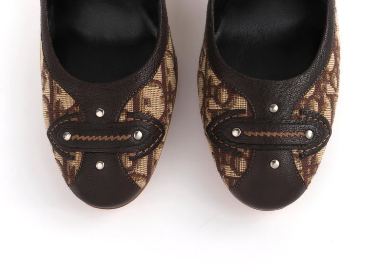 CHRISTIAN DIOR Diorissimo Brown Monogram Canvas Leather Rounded Toe ...