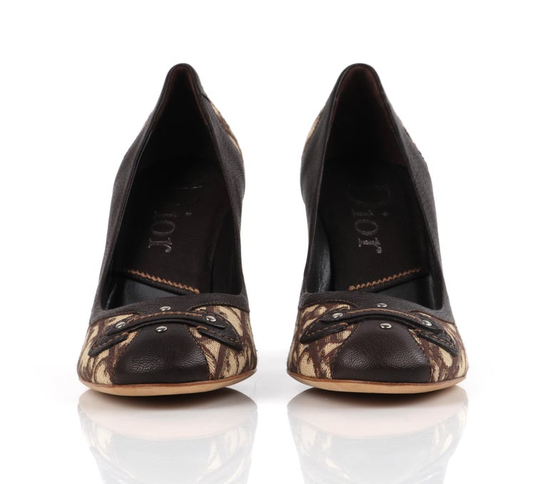 CHRISTIAN DIOR Diorissimo Brown Monogram Canvas Leather Rounded Toe ...