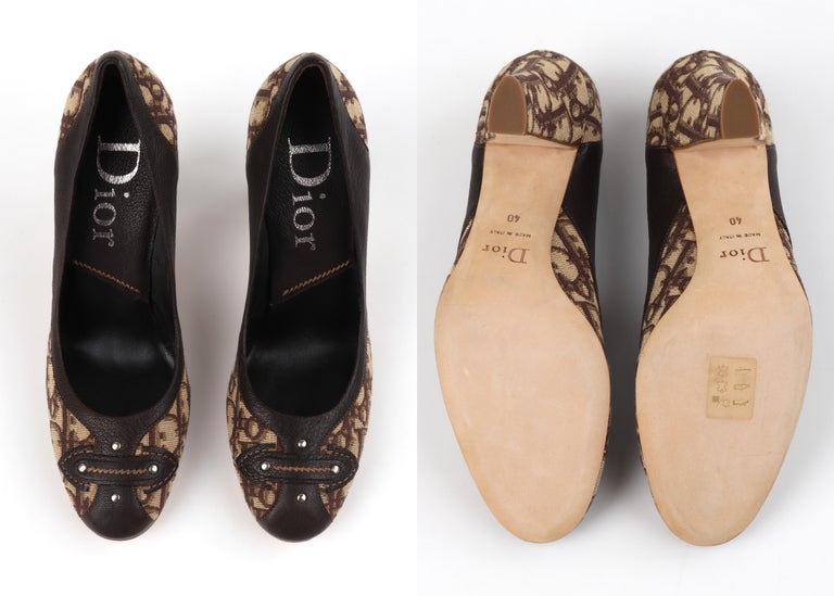 CHRISTIAN DIOR Diorissimo Brown Monogram Canvas Leather Rounded Toe ...