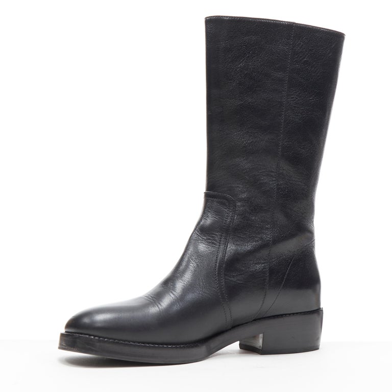CHRISTIAN DIOR Diorodeo shiny calfskin leather tall flat riding boot ...