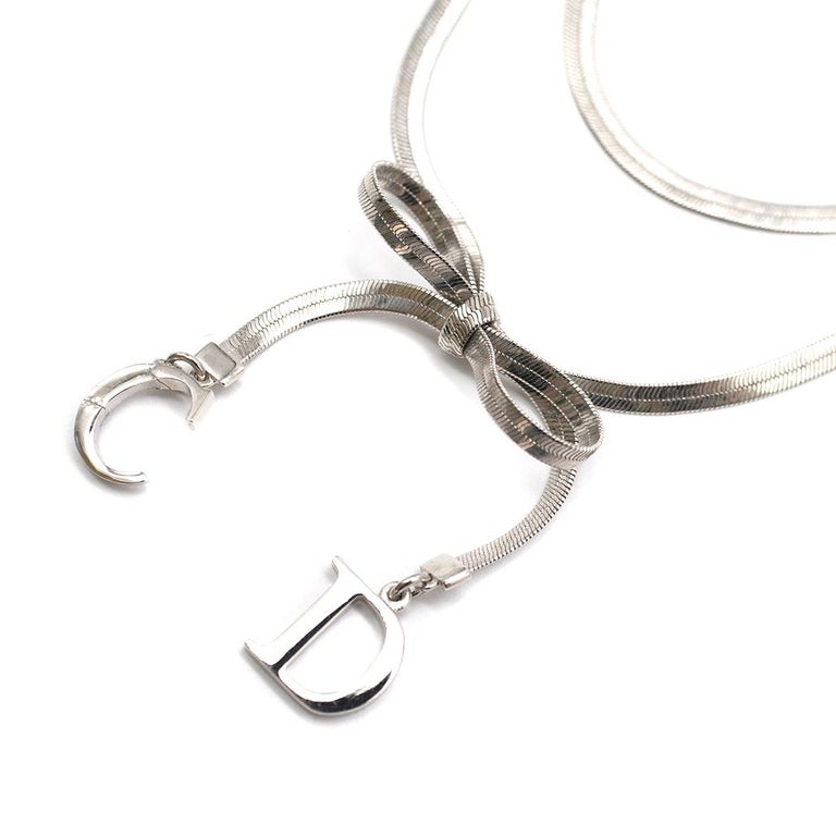 Christian Dior Double Chain Bow Charm Necklace at 1stDibs