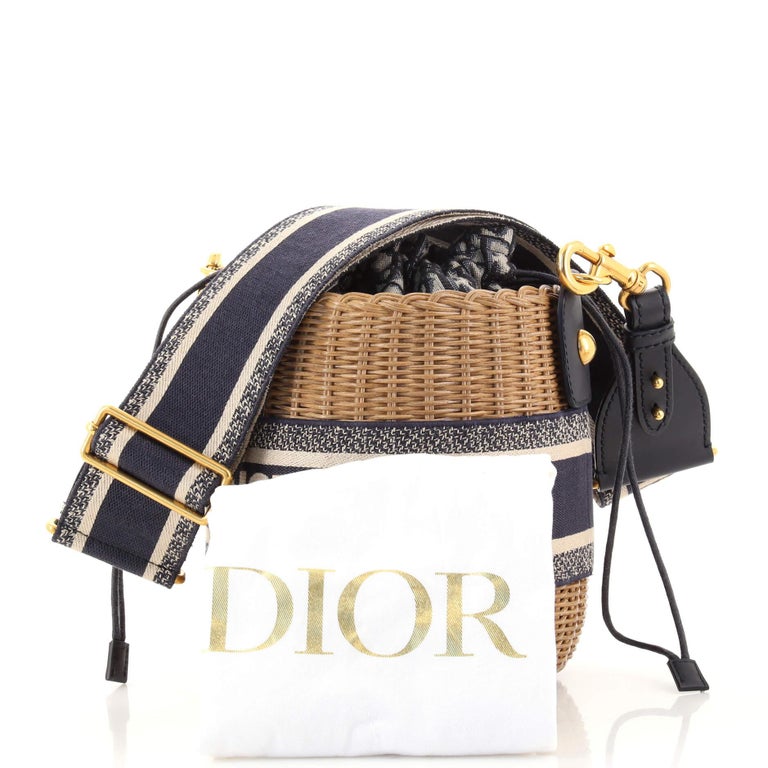 Christian Dior Drawstring Bucket Bag Wicker with Oblique Canvas For ...