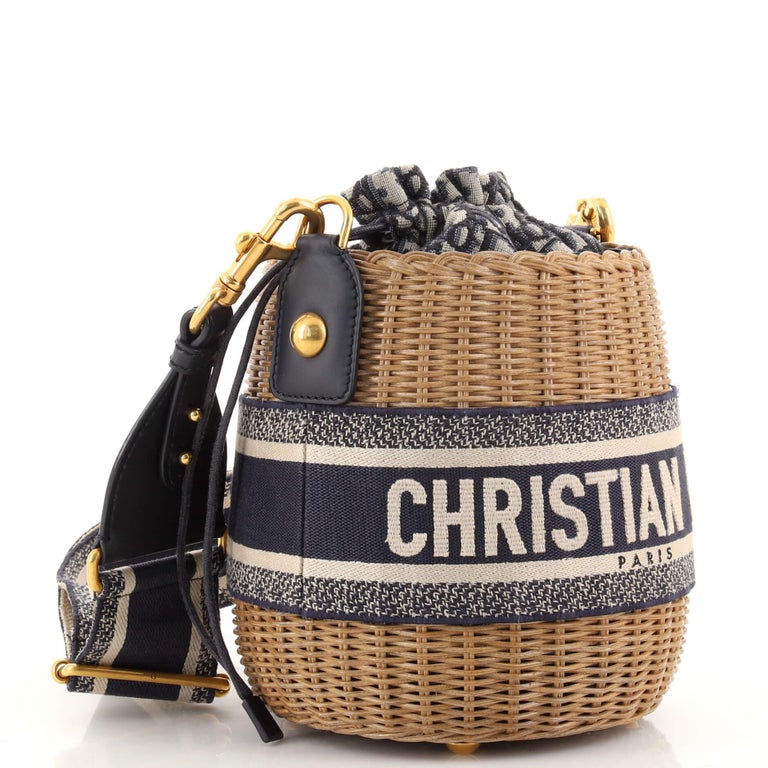 Christian Dior Drawstring Bucket Bag Wicker with Oblique Canvas For ...