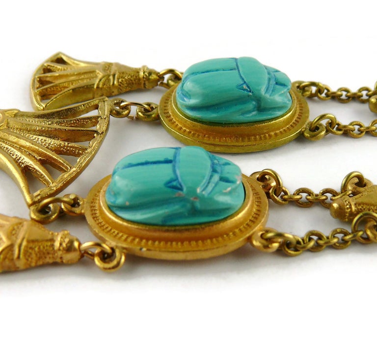 Christian Dior Egyptian Revival Faux Turquoise Scarab Necklace For Sale ...
