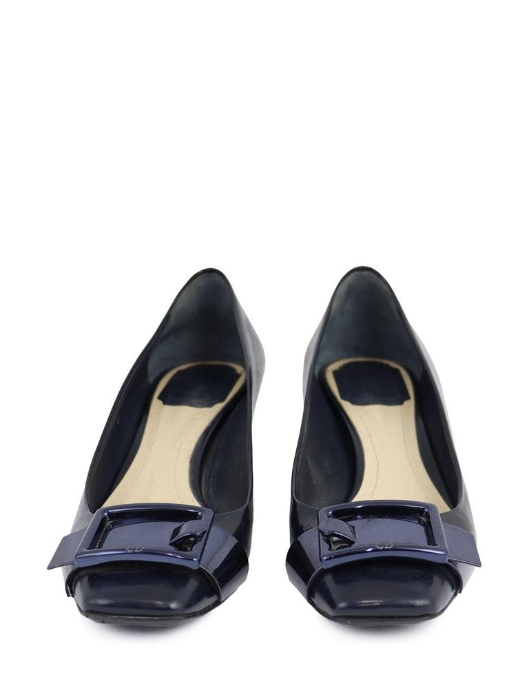 Christian Dior EU 37.5 Navy Patent Leather Kitten Heels For Sale at 1stDibs