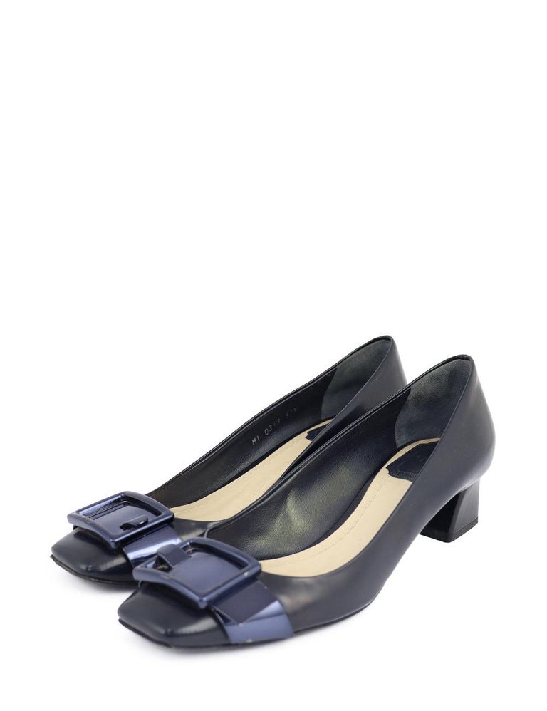 Christian Dior EU 37.5 Navy Patent Leather Kitten Heels For Sale at 1stDibs