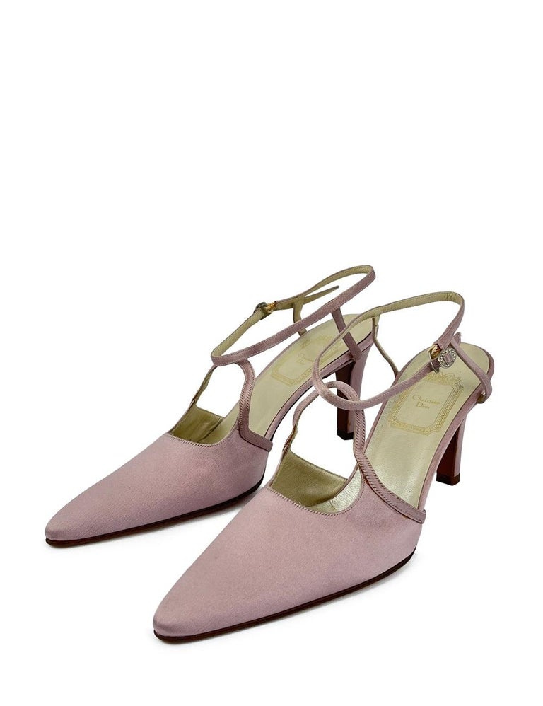 Christian Dior EU 38 Pink Satin Pointed-Toe Kitten Heels For Sale at ...