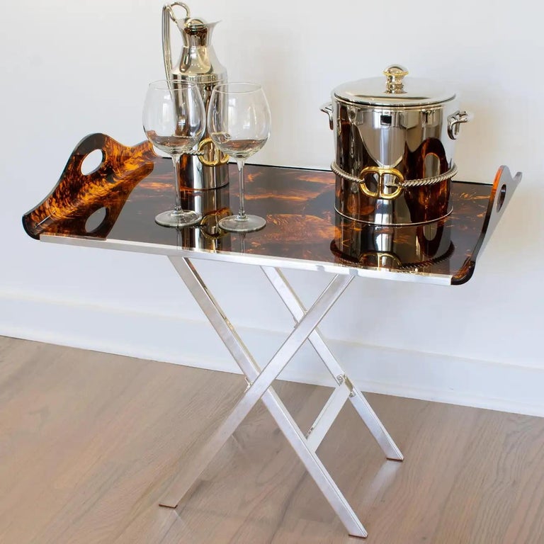 Christian Dior Folding Tray Table Tortoiseshell Lucite and Silver Plate ...