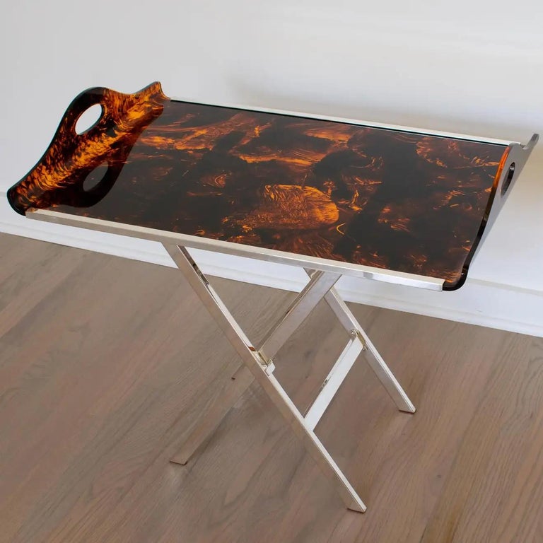 Christian Dior Folding Tray Table Tortoiseshell Lucite and Silver Plate ...