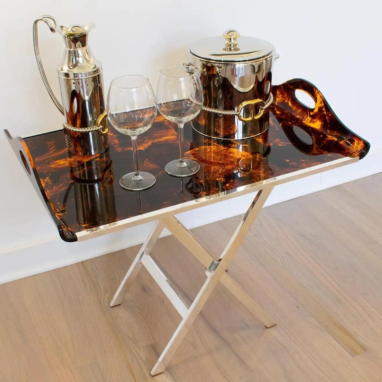Christian Dior Folding Tray Table Tortoiseshell Lucite and Silver Plate ...