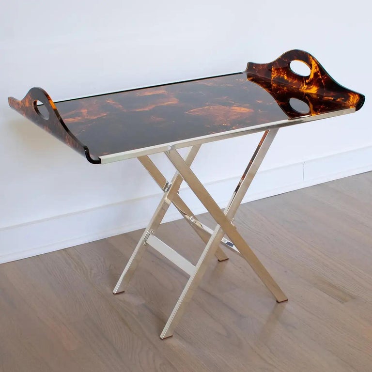 Christian Dior Folding Tray Table Tortoiseshell Lucite and Silver Plate ...