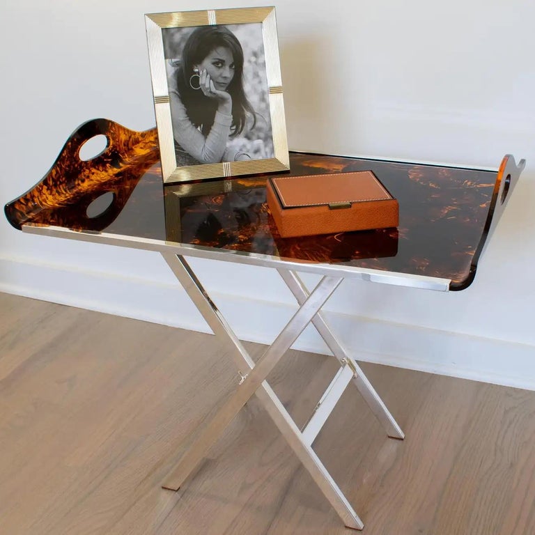 Christian Dior Folding Tray Table Tortoiseshell Lucite and Silver Plate ...