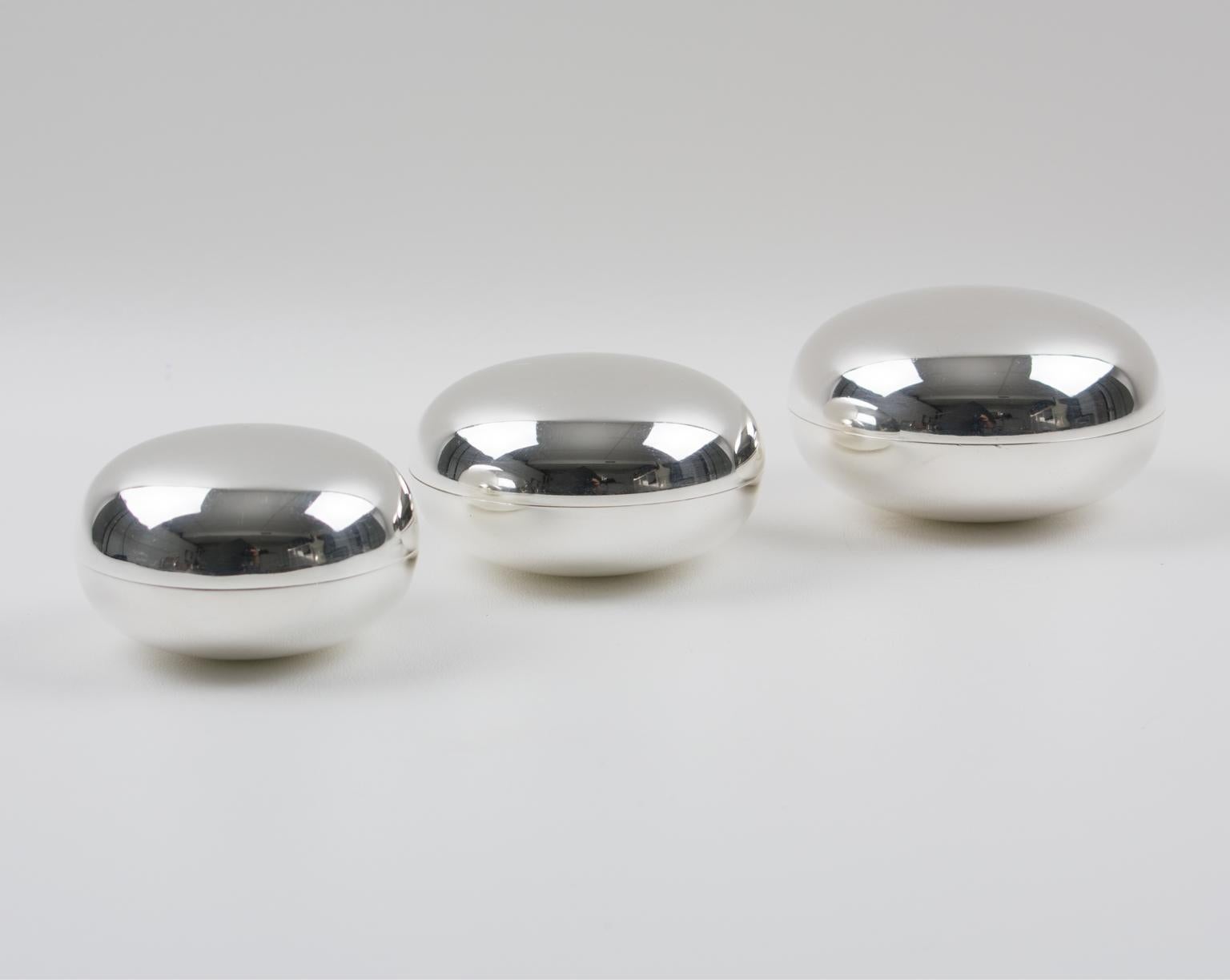Christian Dior France Silver Plate Decorative Pebble Box, a Trio at 1stDibs