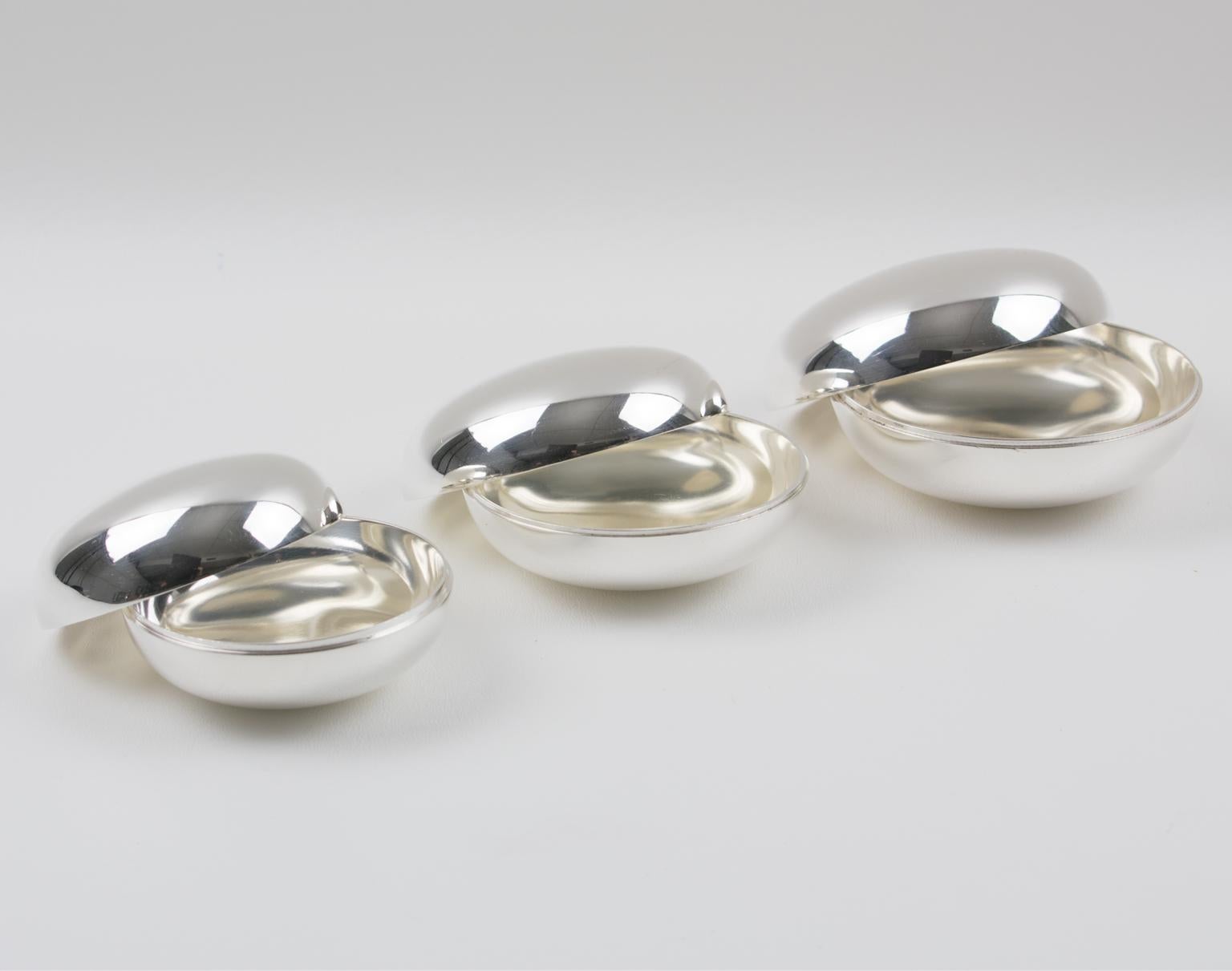 Christian Dior France Silver Plate Decorative Pebble Box, a Trio at 1stDibs