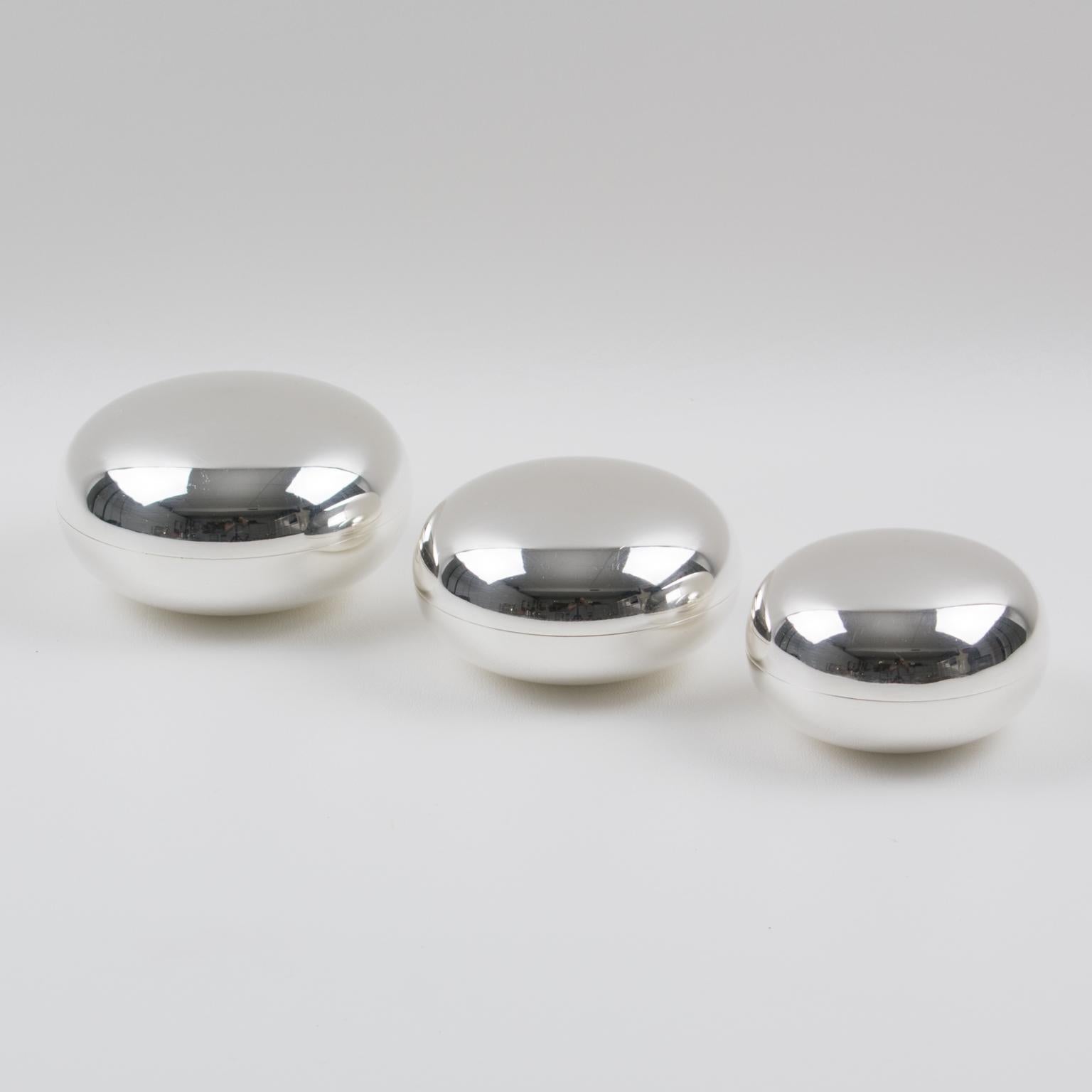Christian Dior France Silver Plate Decorative Pebble Box, a Trio at 1stDibs