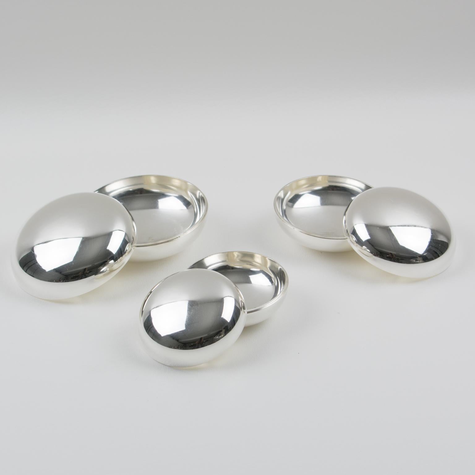 Christian Dior France Silver Plate Decorative Pebble Box, a Trio at 1stDibs
