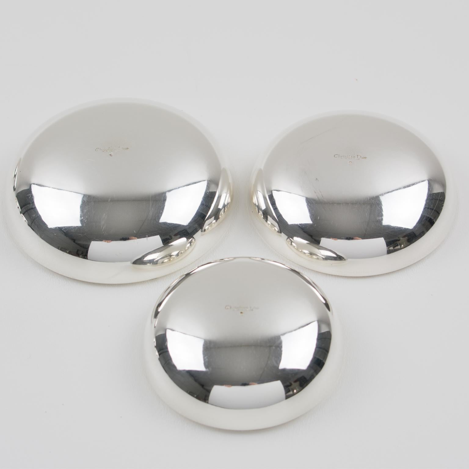 Christian Dior France Silver Plate Decorative Pebble Box, a Trio at 1stDibs