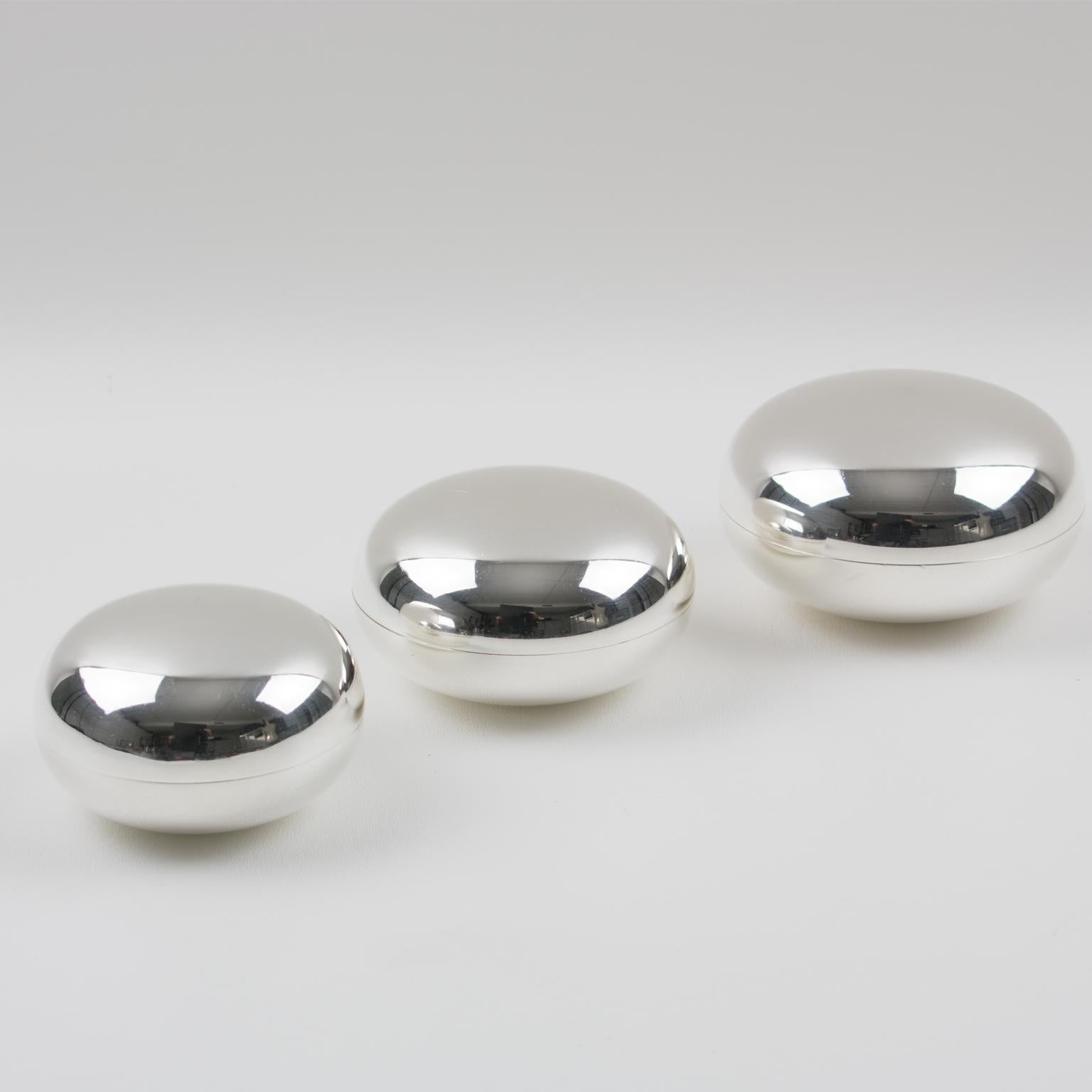 Christian Dior France Silver Plate Decorative Pebble Box, a Trio at 1stDibs