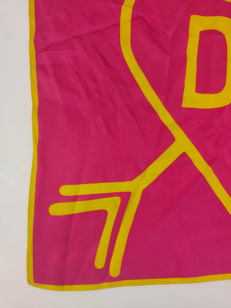 Christian Dior fucsia Yellow silk foulard For Sale at 1stDibs