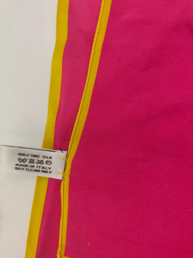 Christian Dior fucsia Yellow silk foulard For Sale at 1stDibs
