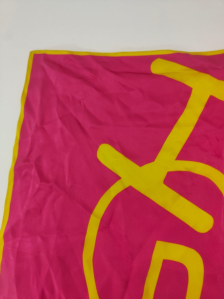 Christian Dior fucsia Yellow silk foulard For Sale at 1stDibs