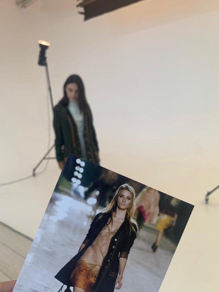 Christian Dior and Galliano 2006 SS runway Leather Trim Denim Vintage Coat Y2K For Sale at 1stDibs