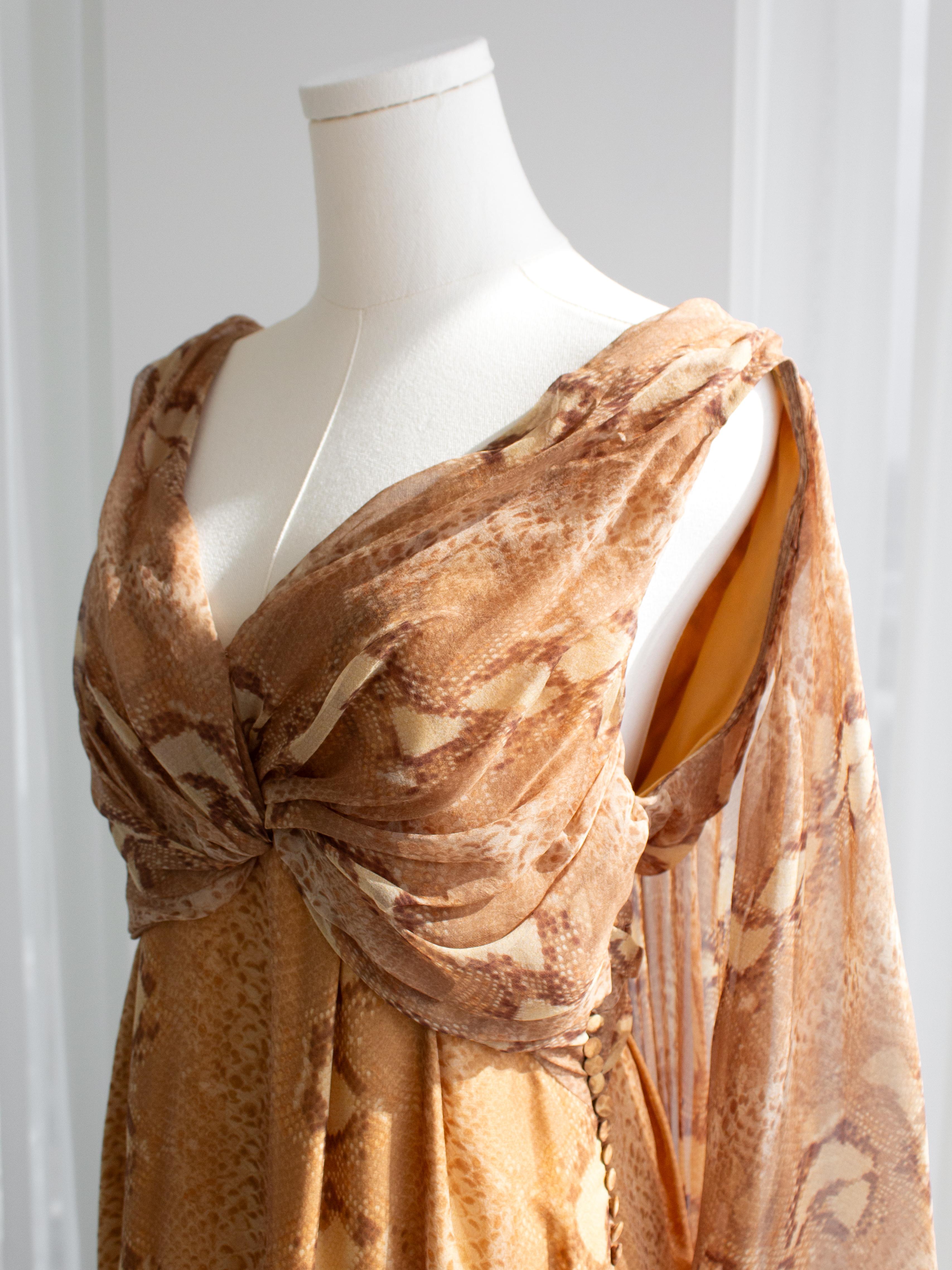 Christian Dior Galliano S/S 2009 Beige Snake Animal Print Silk Maxi ...