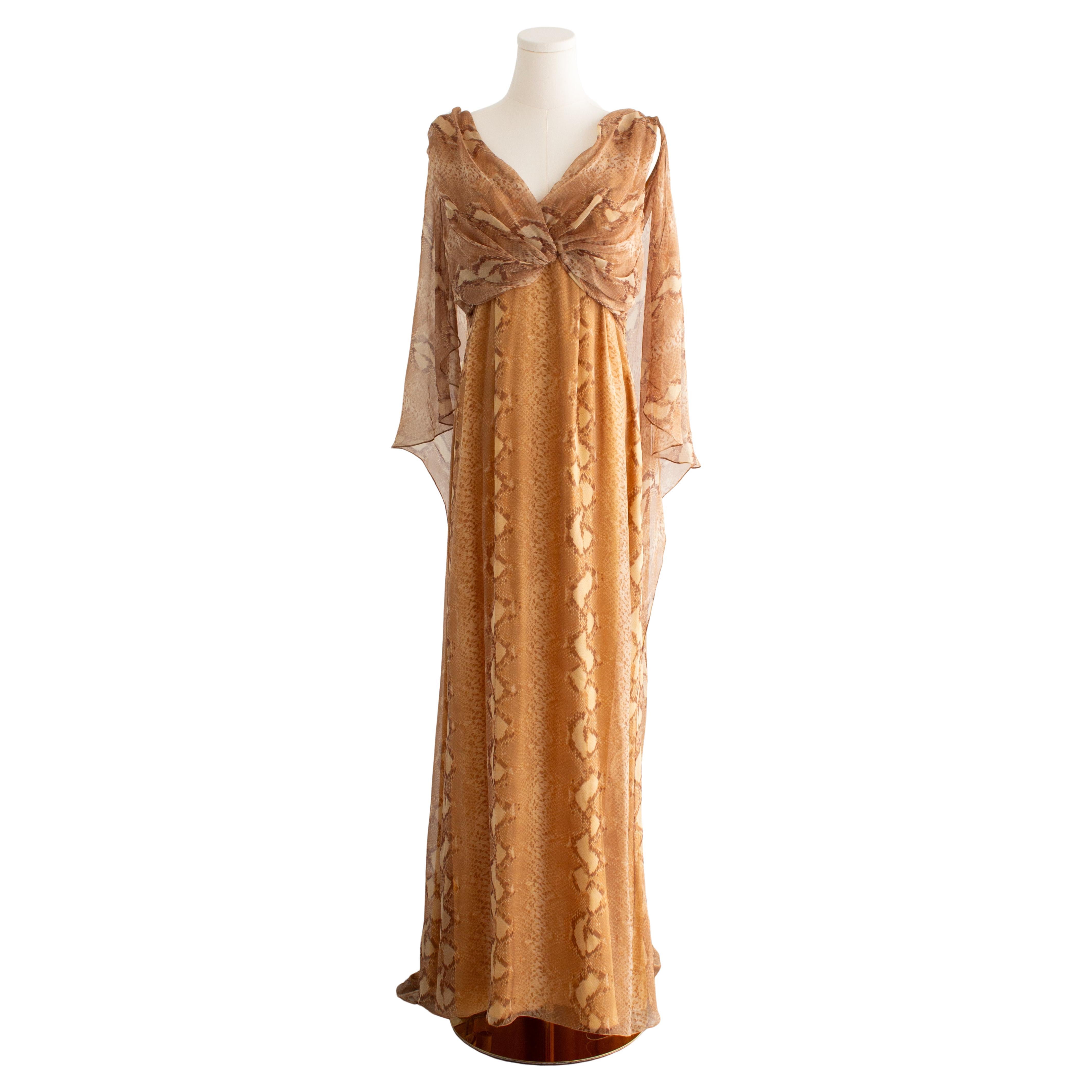 Christian Dior Galliano S/S 2009 Beige Snake Animal Print Silk Maxi ...
