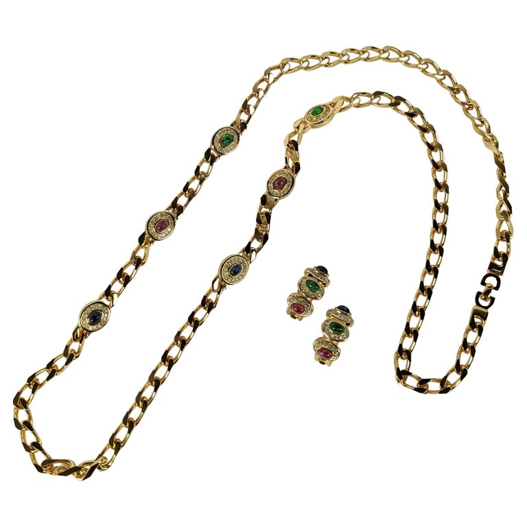 Christian Dior Gem Station Chain and Ear Clips For Sale at 1stDibs
