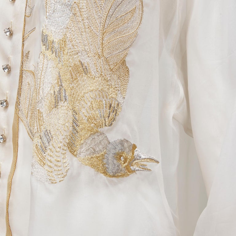 CHRISTIAN DIOR Gianfranco Ferre white sheer gold embroidery silk shirt ...
